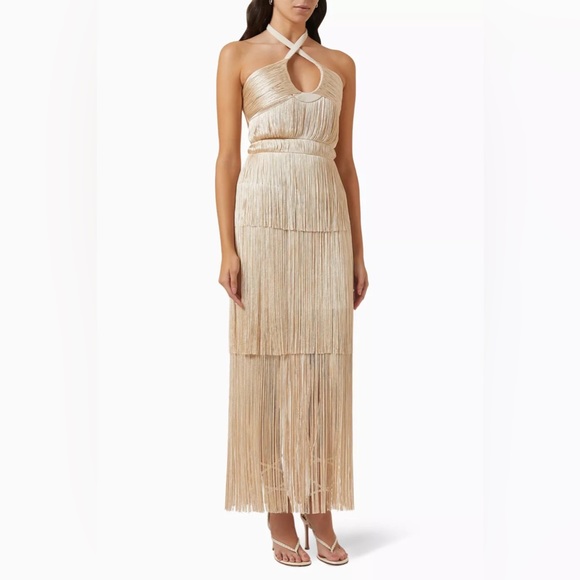 Jonathan Simkhai | Dresses | Simkhai Baldwin Draped Fringe Maxi Dress ...